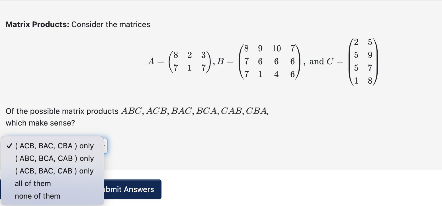 Solved Matrix Products: Consider the matrices | Chegg.com