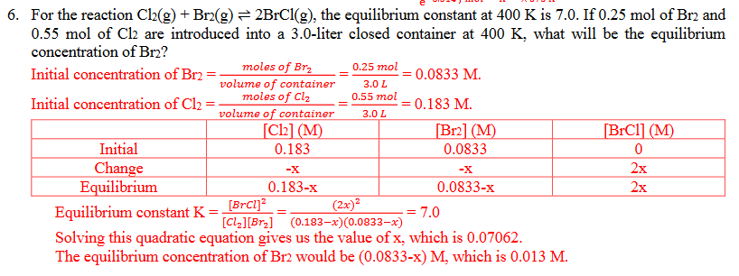 Solved For the reaction Cl2(g) + Br2(g) ⇌ 2BrCl(g), the | Chegg.com