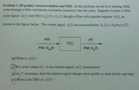 Solved Problem 1 (40 points) Autocorrelation and PSD. In | Chegg.com
