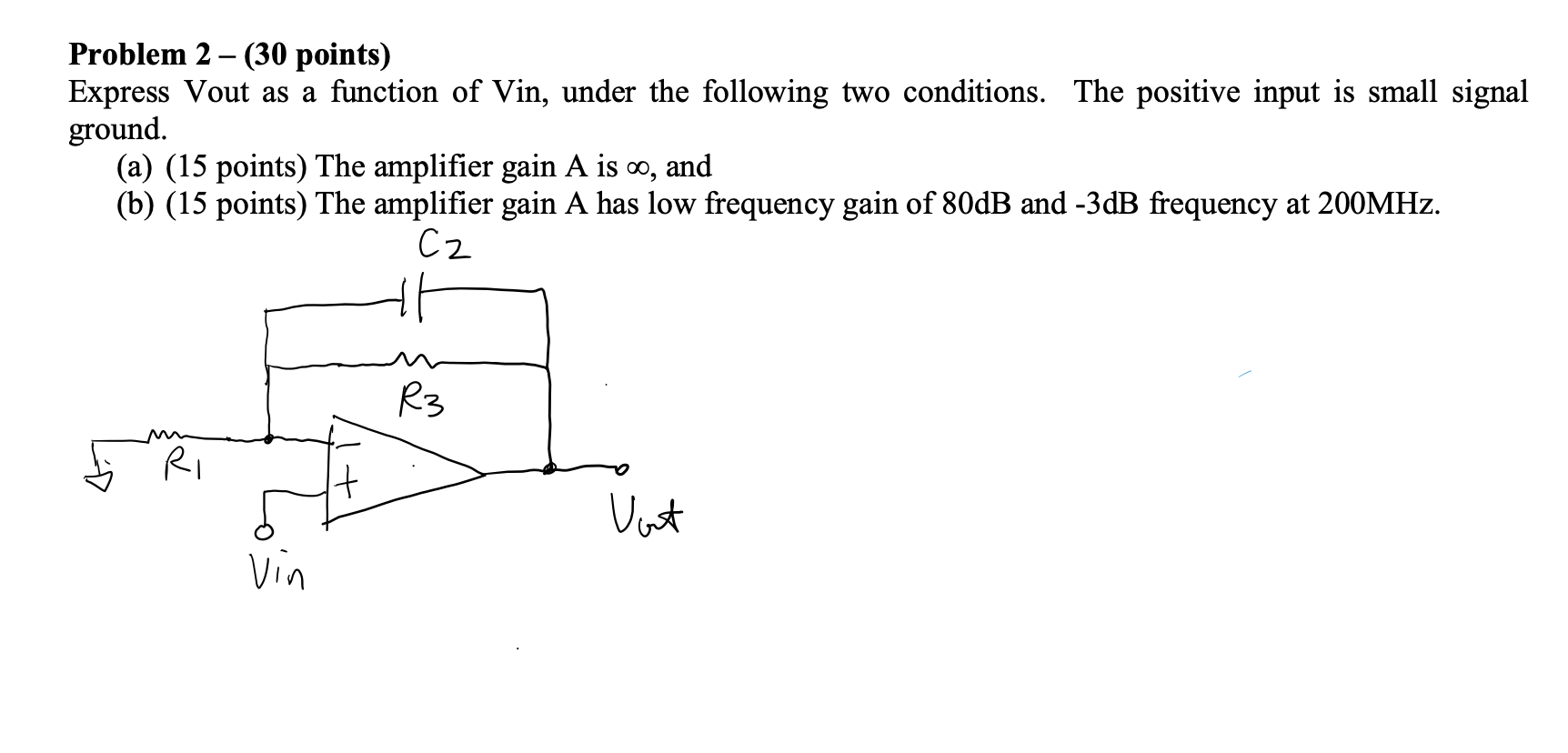 Solved Problem 2 - (30 points) Express Vout as a function of | Chegg.com