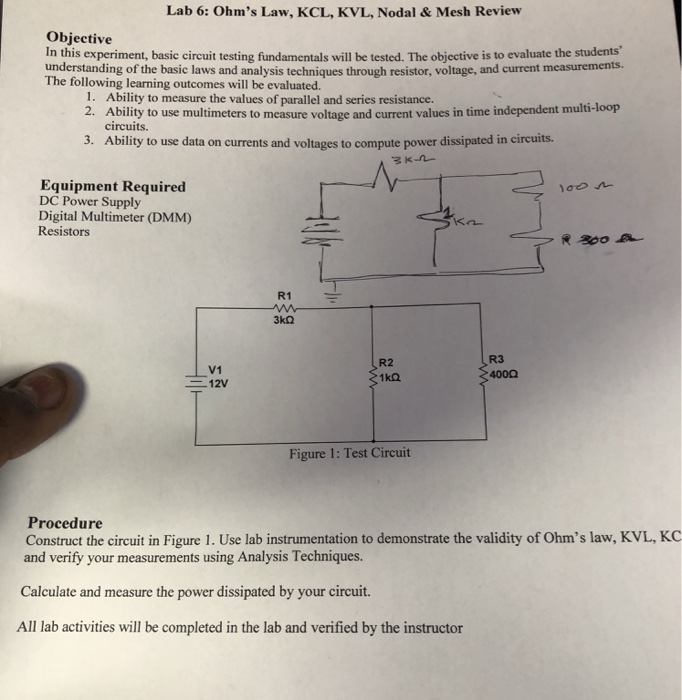 Solved Lab 6: Ohm's Law, KCL, KVL, Nodal& Mesh Revievw | Chegg.com