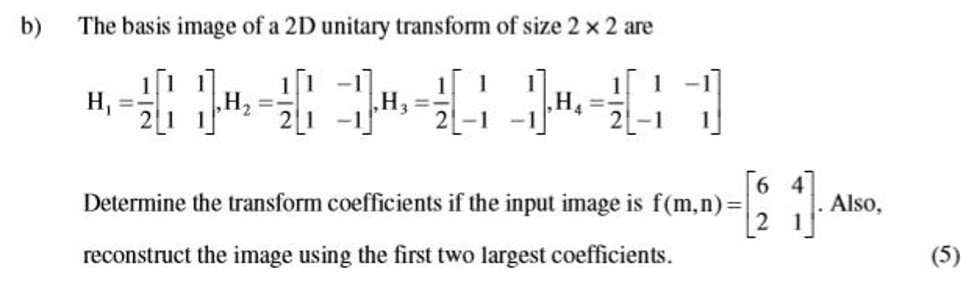 Solved b) The basis image of a 2D unitary transform of size | Chegg.com