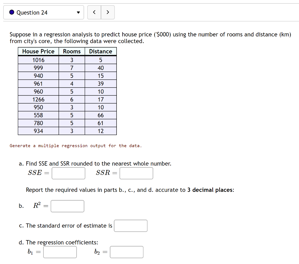 Solved Suppose in a regression analysis to predict house | Chegg.com