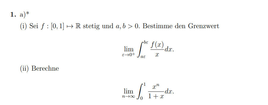 Solved (i) ﻿Let f:[0,1]|→R ﻿continuous and a,b>0. ﻿Determine | Chegg.com