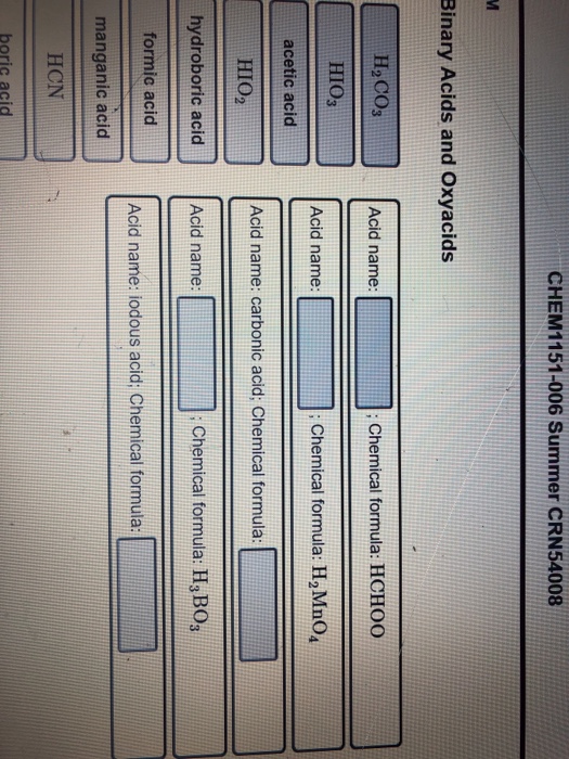 Solved CHEM1151-006 Summer CRN54008 Binary Acids and | Chegg.com