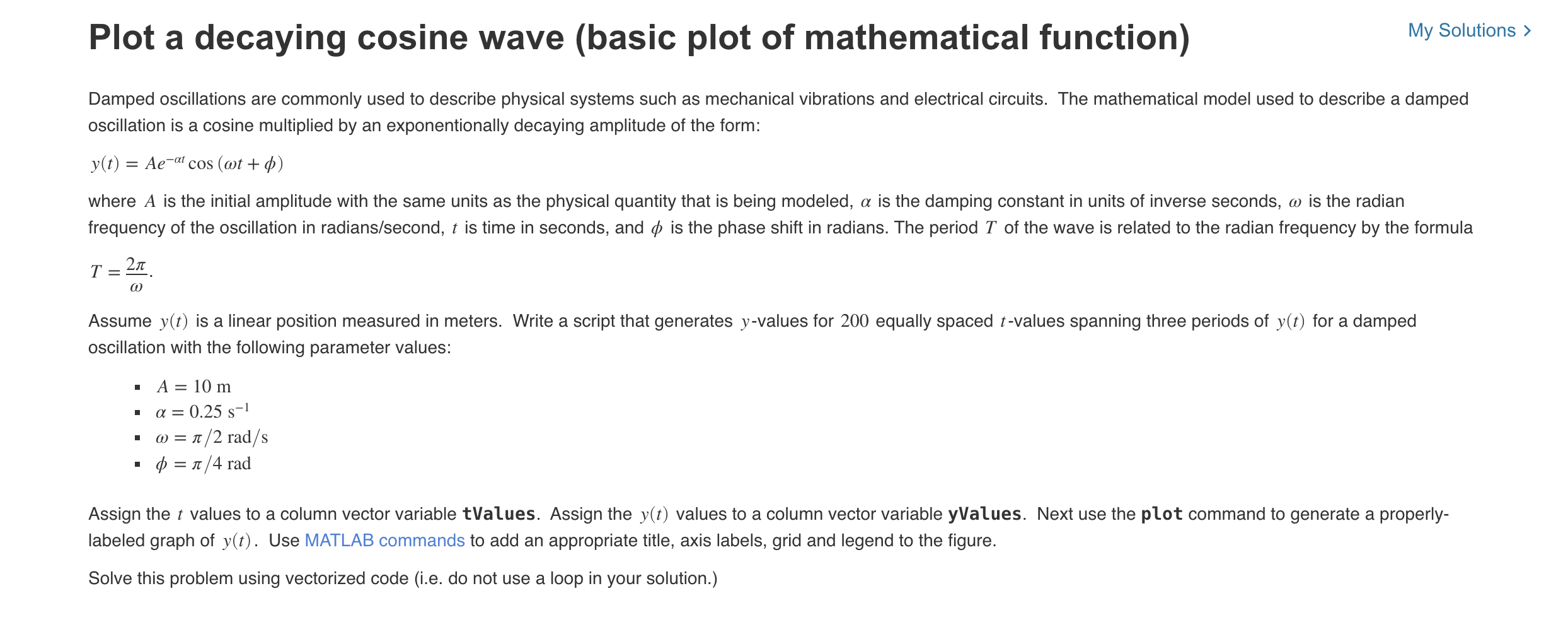 Solved Plot a decaying cosine wave (basic plot of | Chegg.com