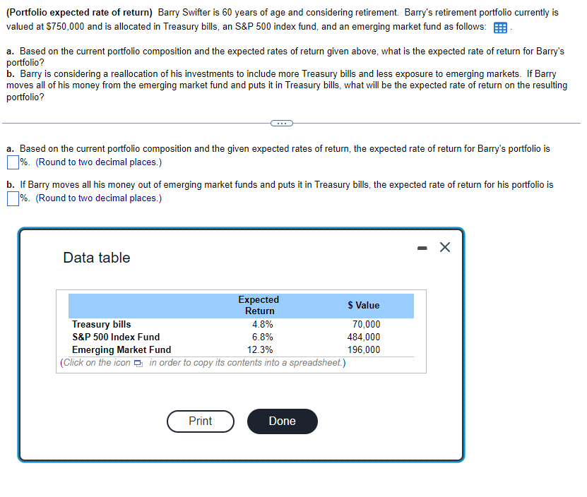 Solved (Portfolio expected rate of return) Barry Swifter is | Chegg.com