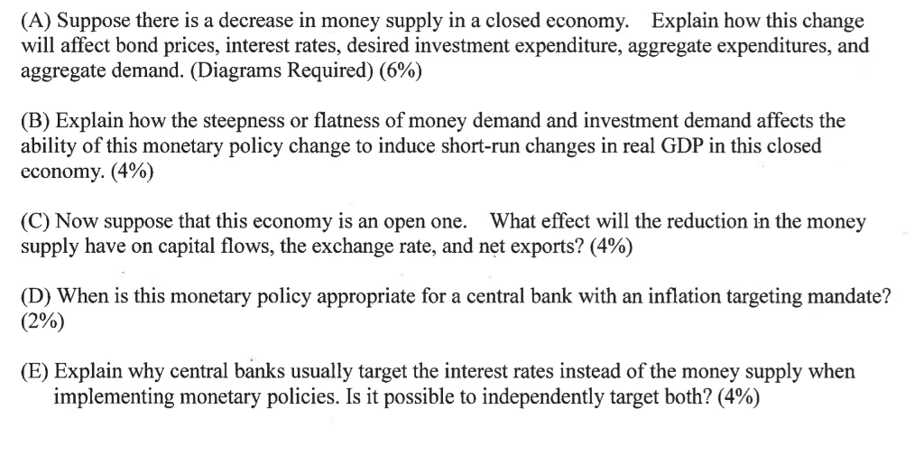 Solved (A) Suppose there is a decrease in money supply in a | Chegg.com