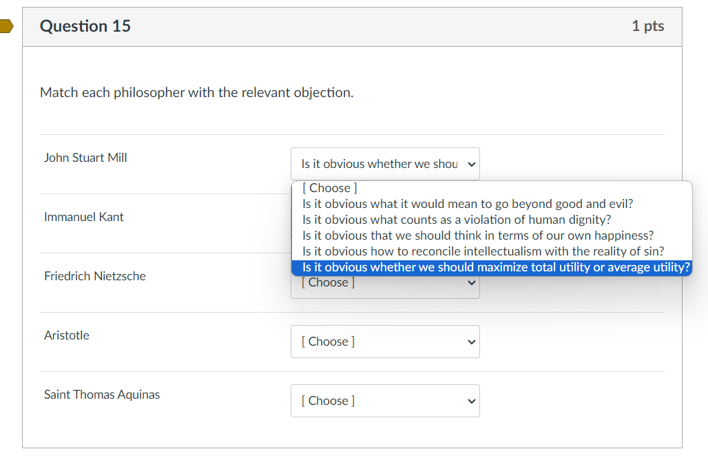 Match each philosopher with the relevant objection. | Chegg.com