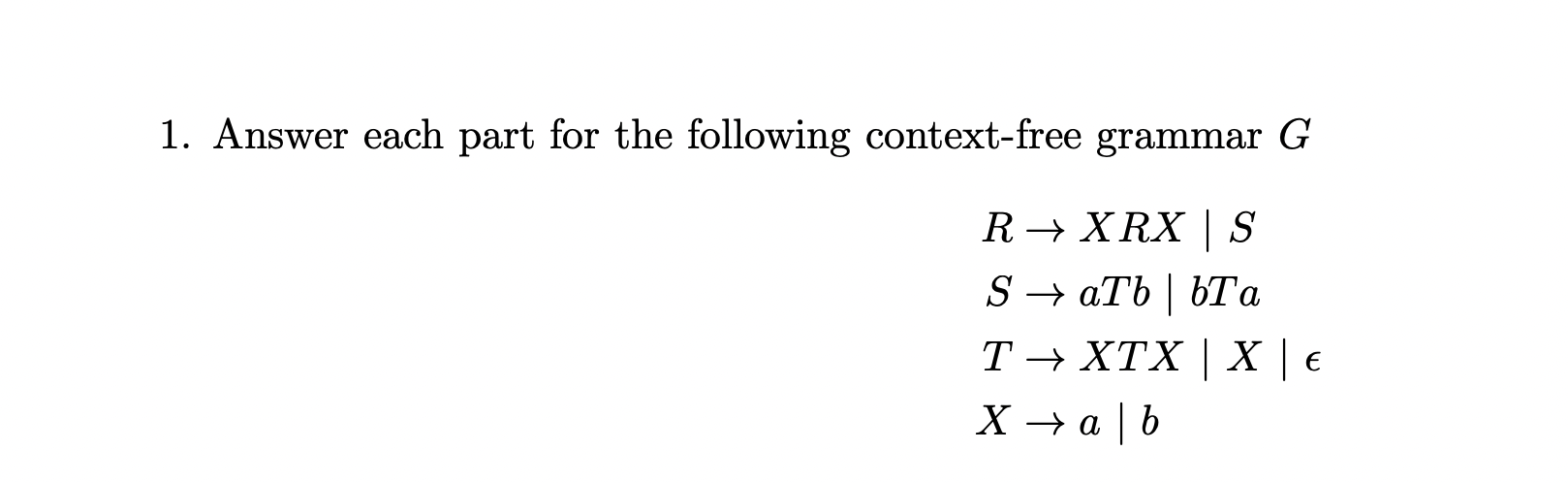 Solved 1. Answer each part for the following context-free | Chegg.com
