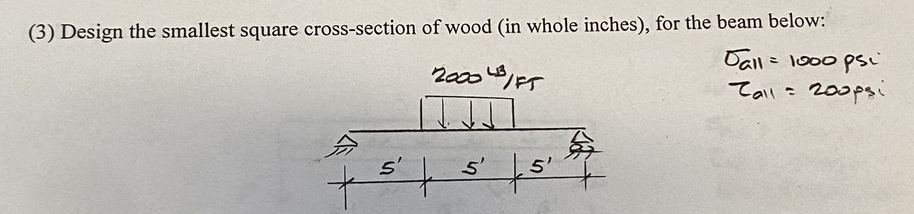 Solved (3) Design the smallest square cross-section of wood | Chegg.com