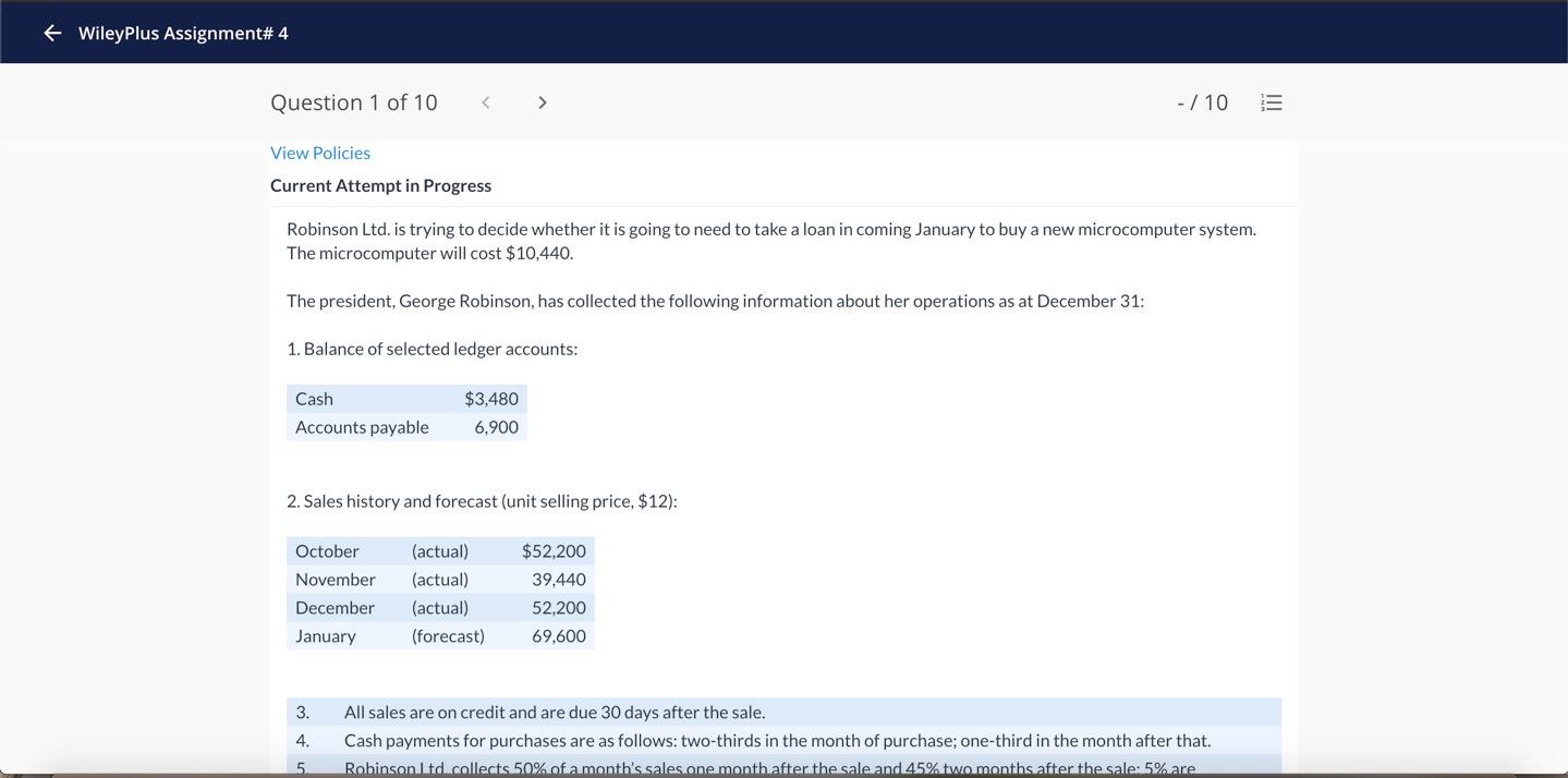 Solved + WileyPlus Assignment# 4 Question 1 of 10 - / 10 | Chegg.com