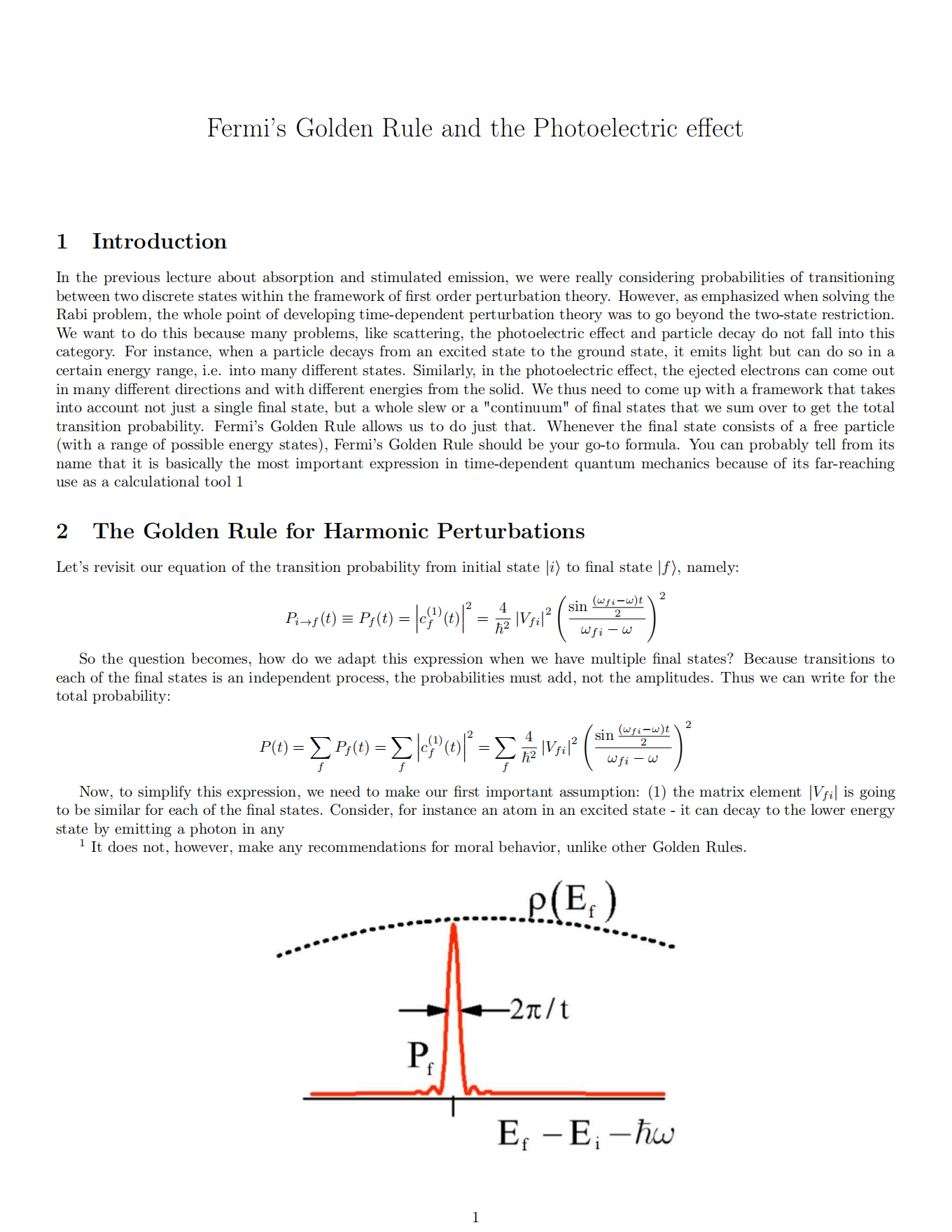 Solved 2 Fermi's golden rule in 1 d with harmonic | Chegg.com