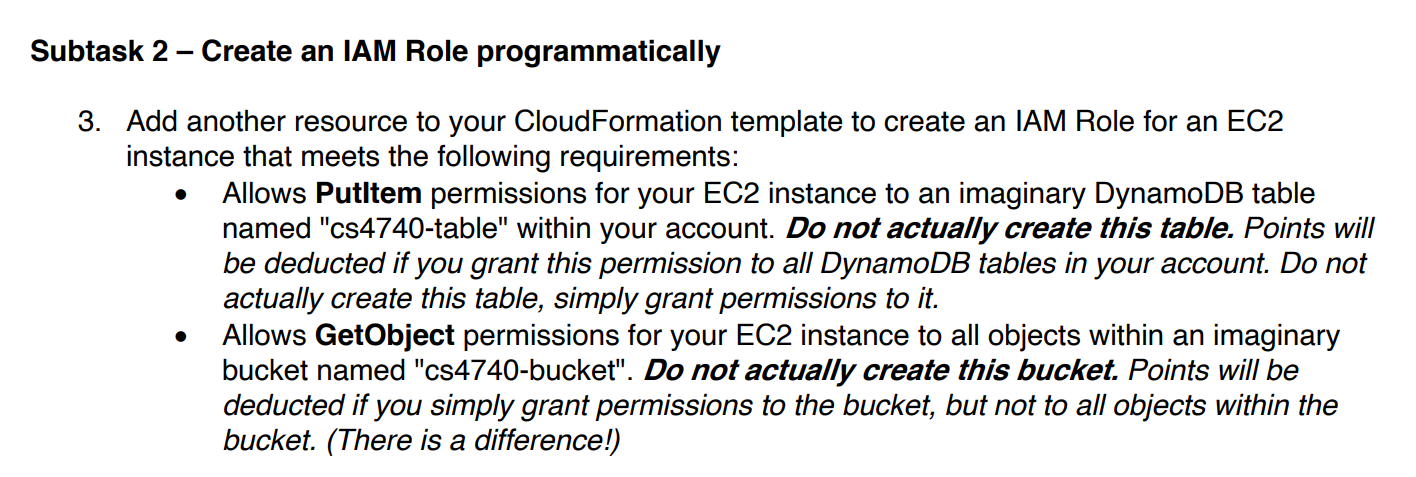 Subtask 2 - Create an IAM Role programmatically . 3. | Chegg.com