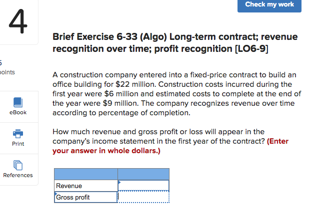 Solved Brief Exercise 6-33 (Algo) Long-term contract; | Chegg.com