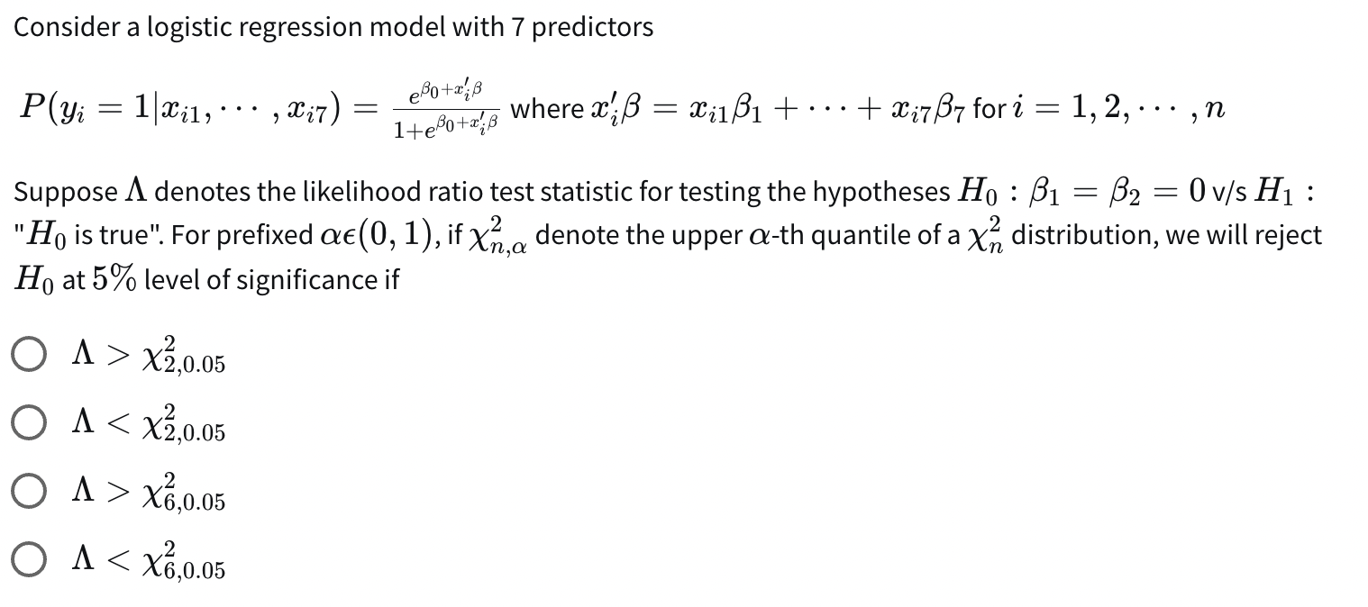Solved Consider a logistic regression model with 7 | Chegg.com