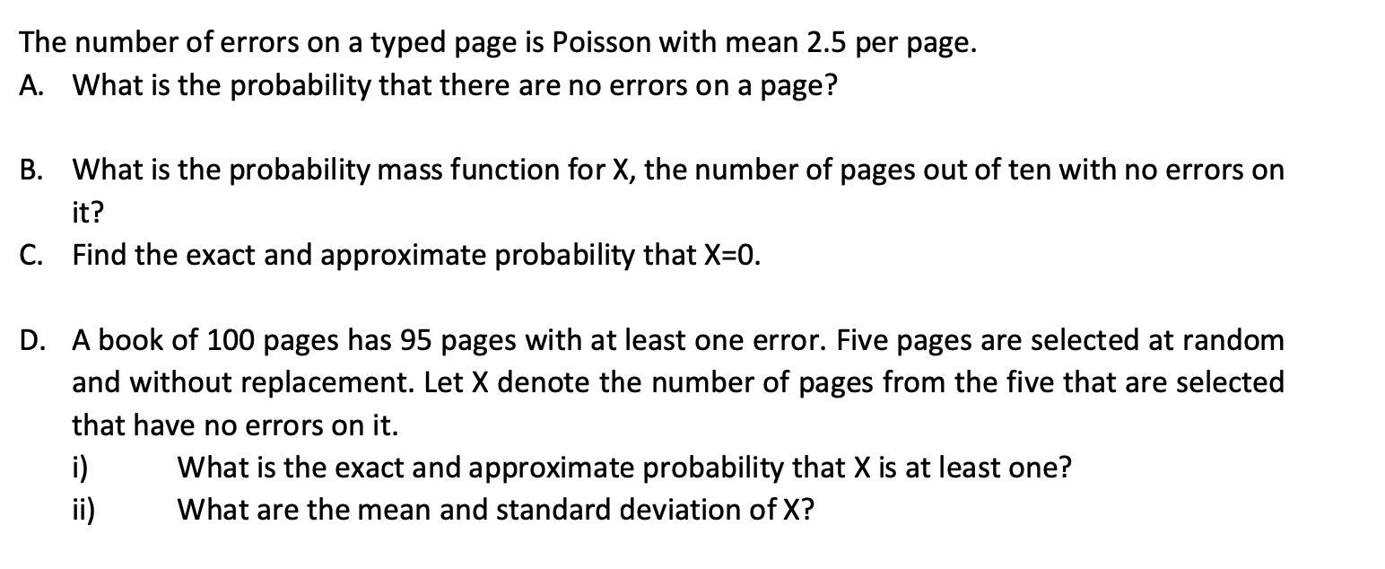 Solved The Number Of Errors On A Typed Page Is Poisson With