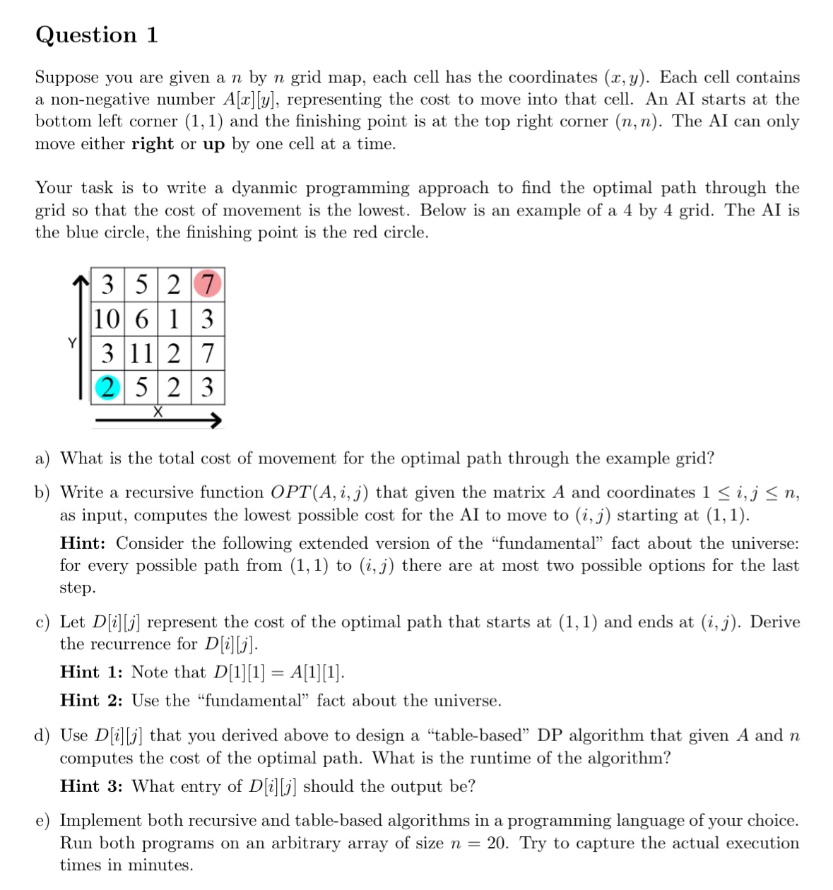 Solved Suppose You Are Given A N By N Grid Map Each Cell 