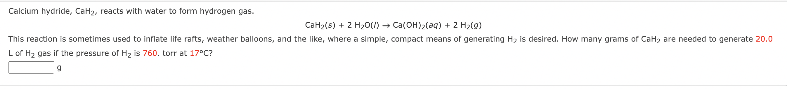 Solved Calcium hydride, CaH2, reacts with water to form | Chegg.com