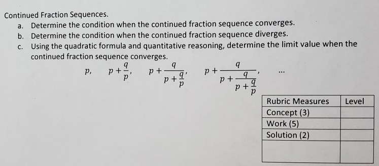 Solved Continued Fraction Sequences. a. Determine the | Chegg.com