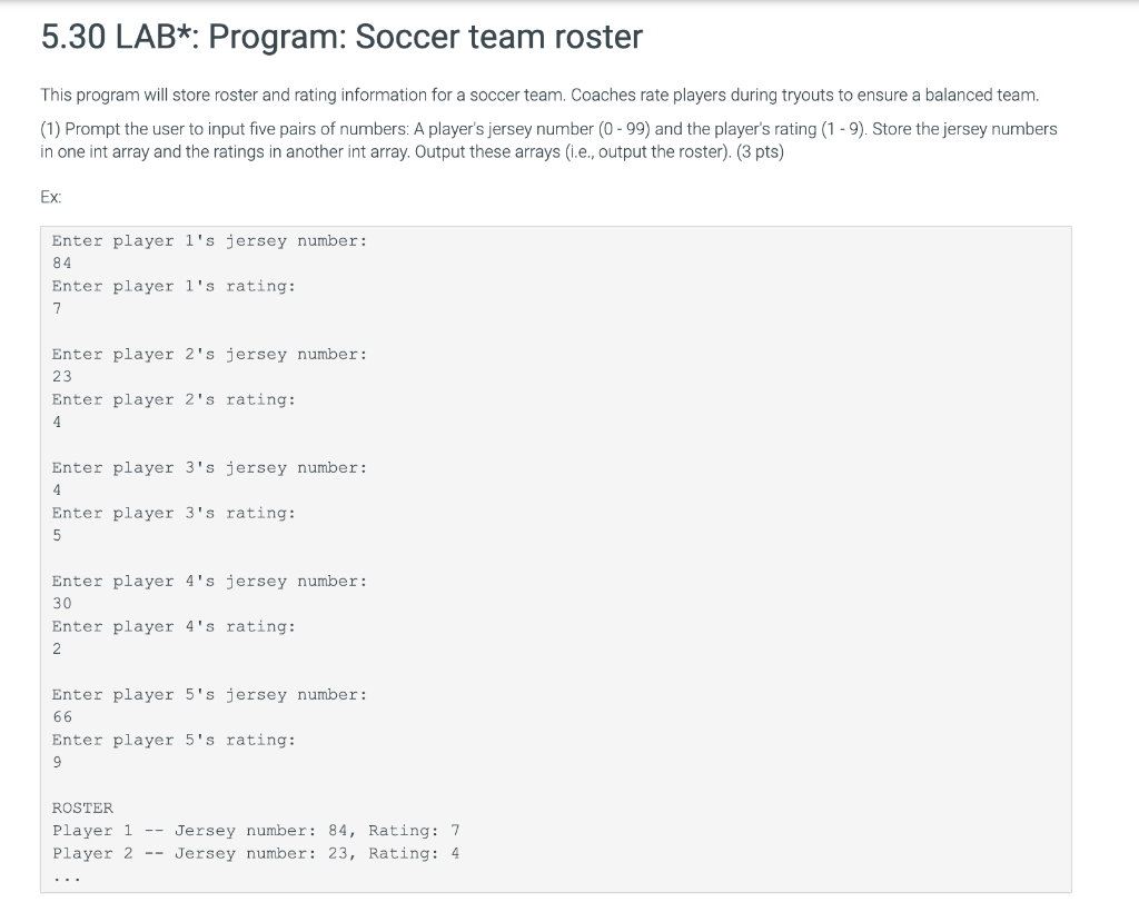Solved 5 30 Lab Program Soccer Team Roster This Program