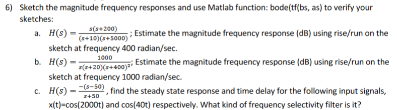 Solved 6) Sketch the magnitude frequency responses and use | Chegg.com