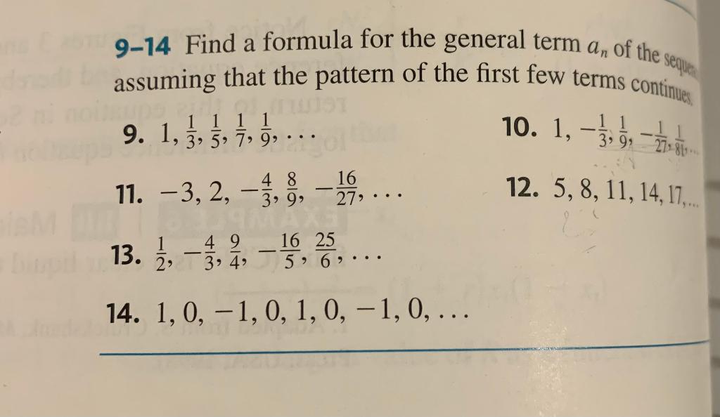 Solved 9-14 Find a formula for the general term an of the | Chegg.com