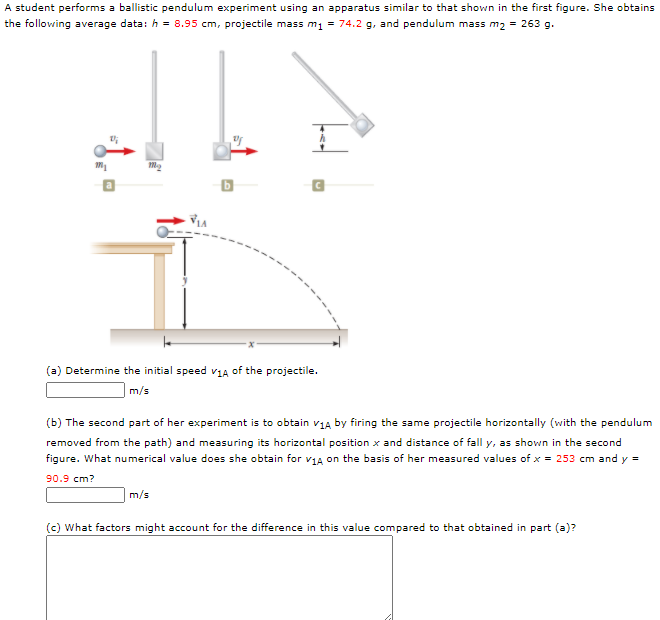 Solved A student performs a ballistic pendulum experiment | Chegg.com