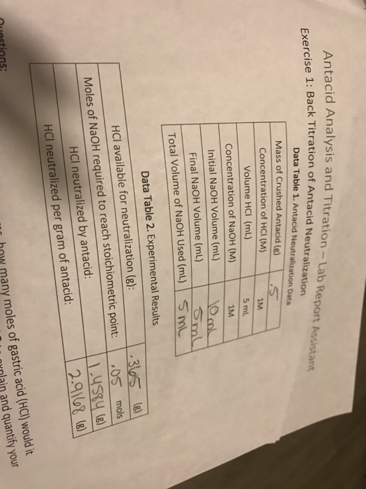 Data Table 4. Control Experiment Results Moles of | Chegg.com