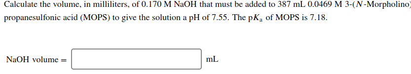 Solved Calculate the volume, in milliliters, of 0.170 M NaOH | Chegg.com