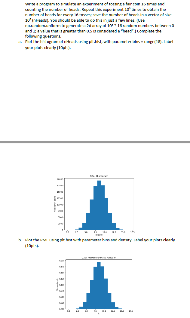 Write a program to simulate an experiment of tossing | Chegg.com