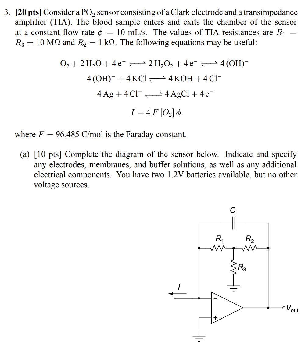 3. [20 pts] Consider a PO2 sensor consisting of a | Chegg.com