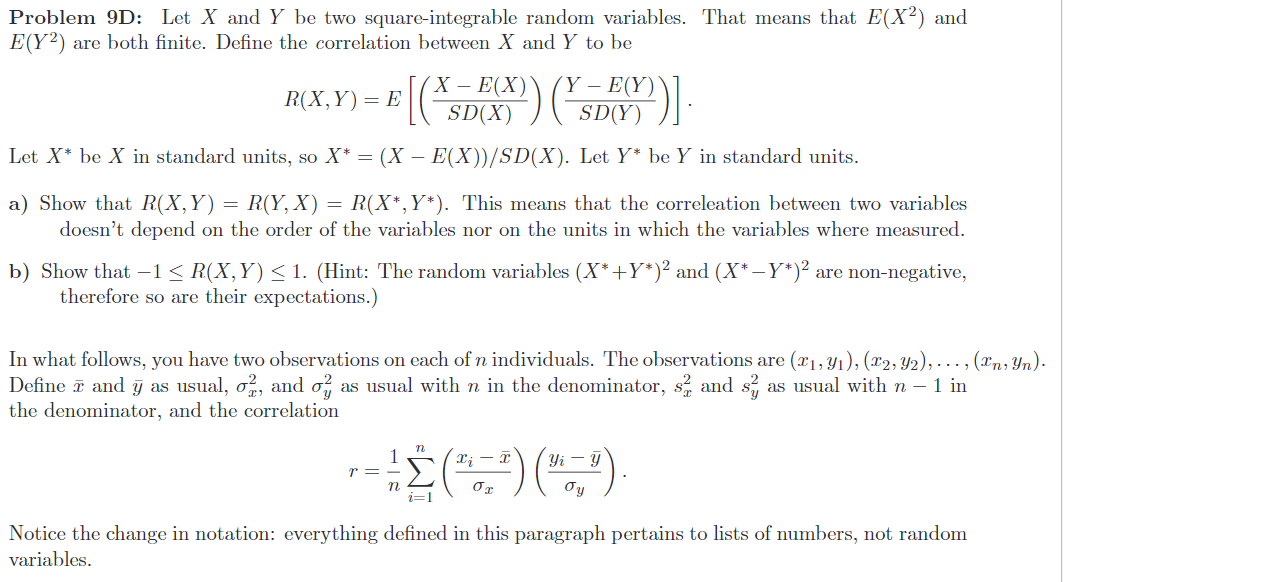 Solved Problem 9D: Let X and Y be two square-integrable | Chegg.com