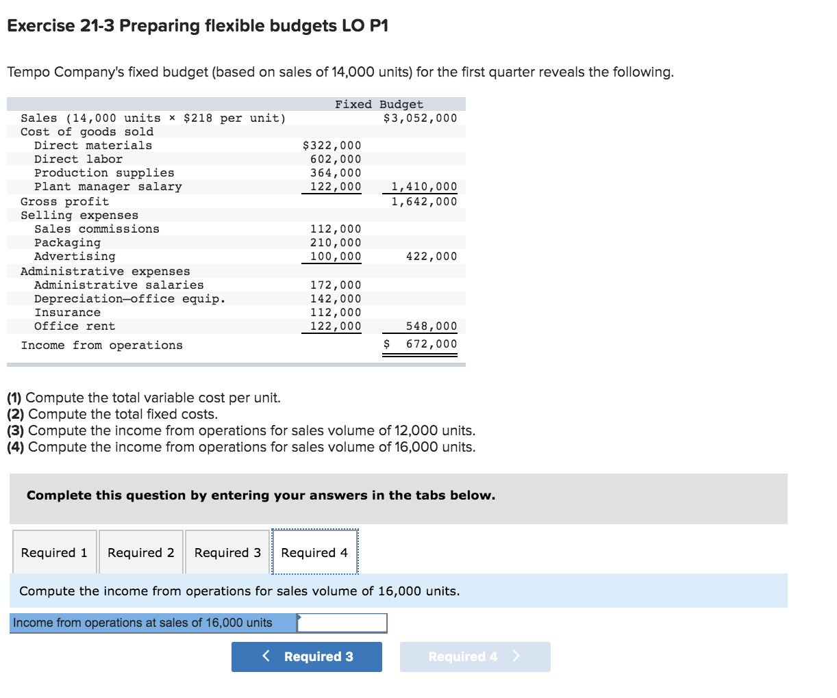 Solved Exercise 21-3 Preparing flexible budgets LO P1 Tempo | Chegg.com