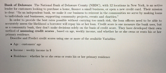 Bank of Delaware The National Bank of Delaware County | Chegg.com