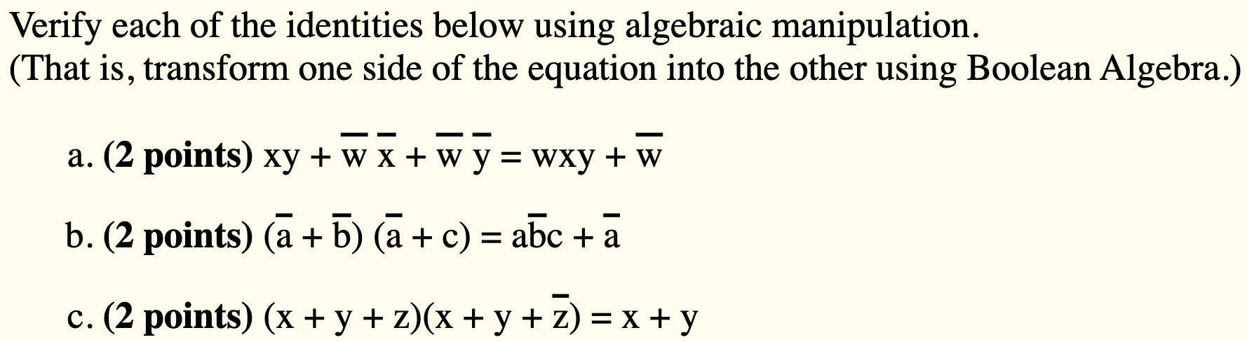 Solved Verify each of the identities below using algebraic | Chegg.com