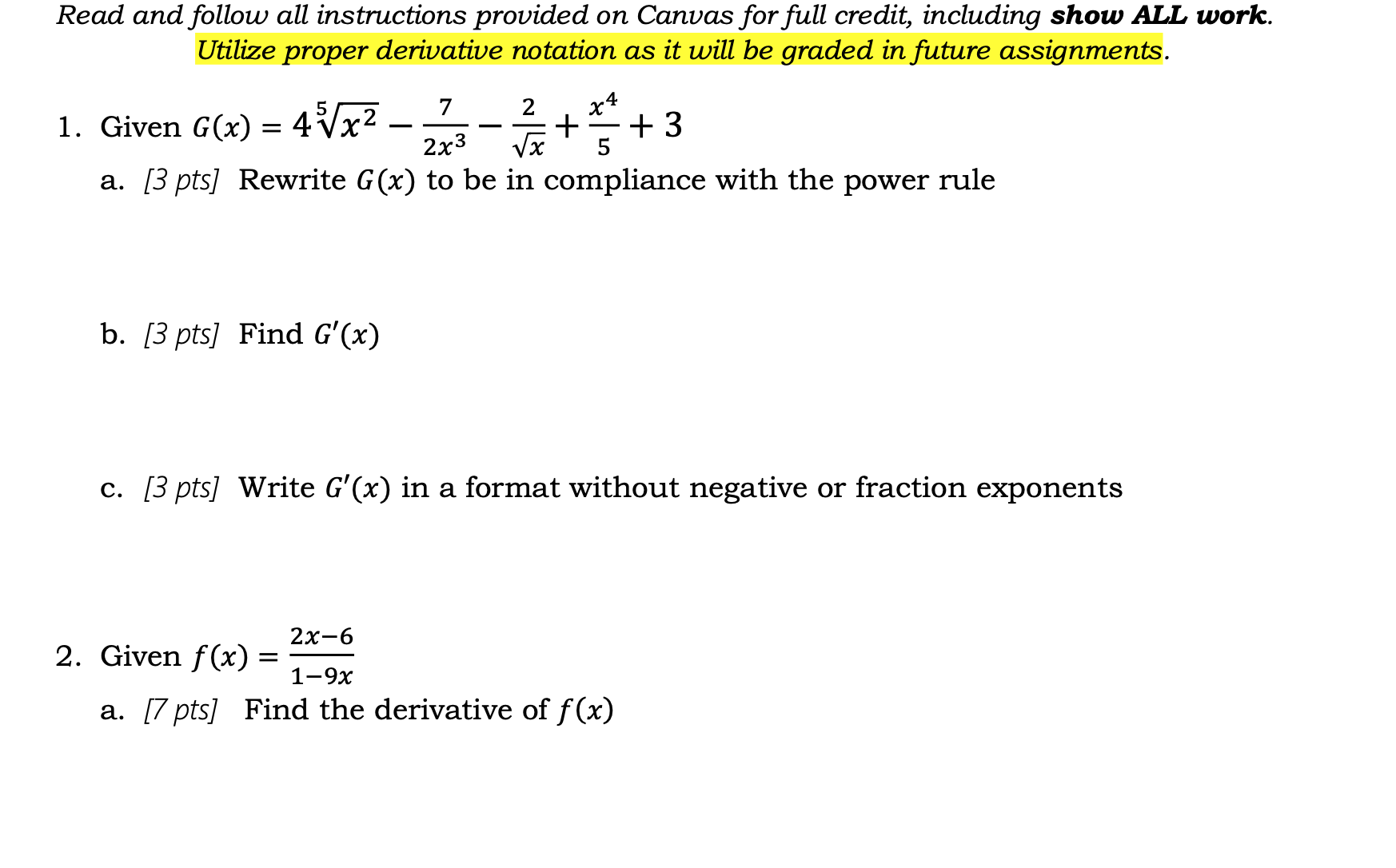 Solved Given𝐺𝑥4√𝑥 −2𝑥3−√𝑥5 3a 3 Pts Rewrite 8468