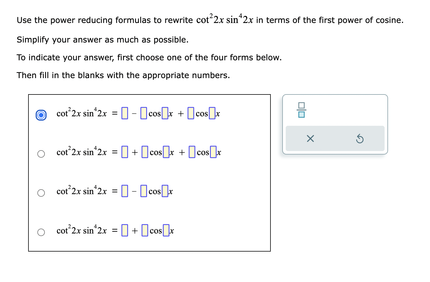 Solved Use the power reducing formulas to rewrite | Chegg.com