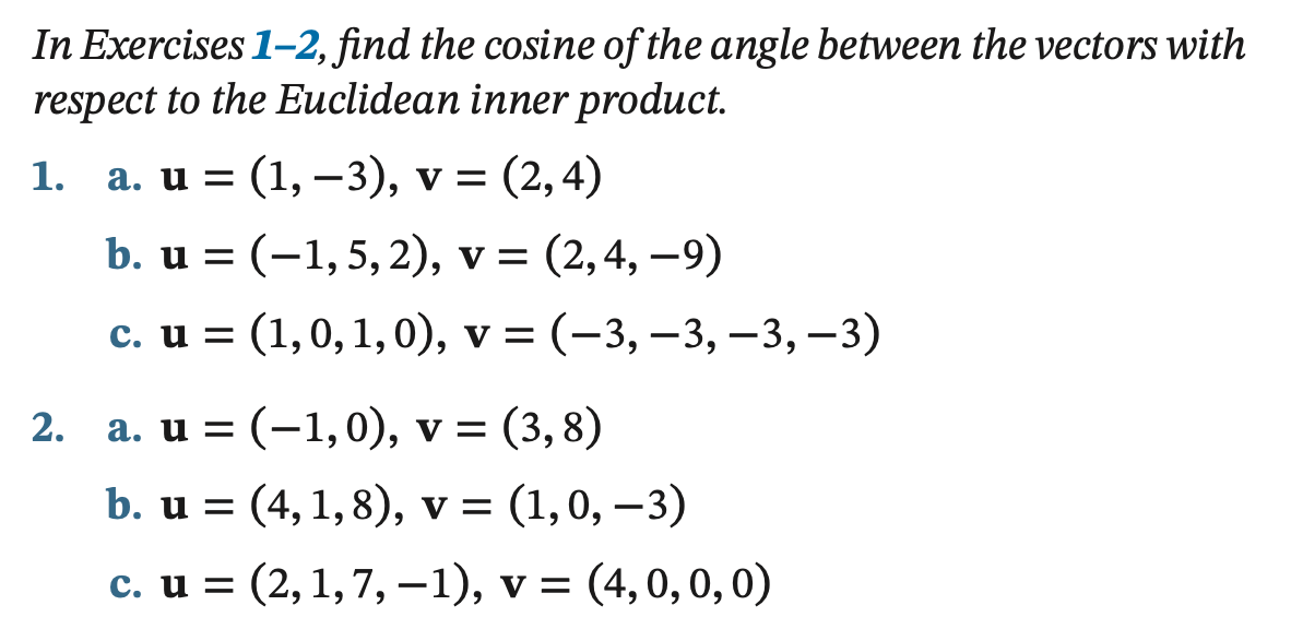 Solved do no 2In Exercises 1-2, ﻿find the cosine of the | Chegg.com