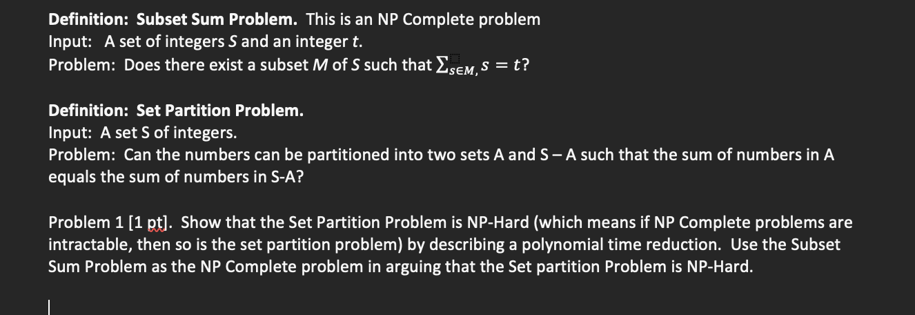 Solved Definition: Subset Sum Problem. This is an NP | Chegg.com