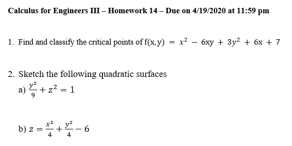 Solved Calculus for Engineers III - Homework 14-Due on | Chegg.com