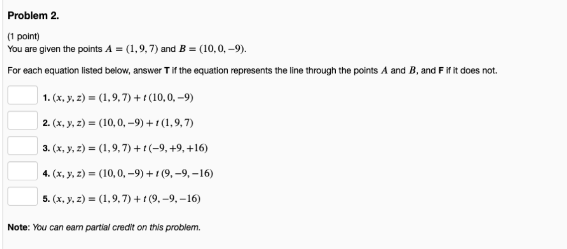 Solved Problem 2. (1 point) You are given the points A = | Chegg.com