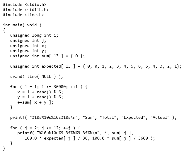 Solved Write a program that simulates the rolling of two | Chegg.com