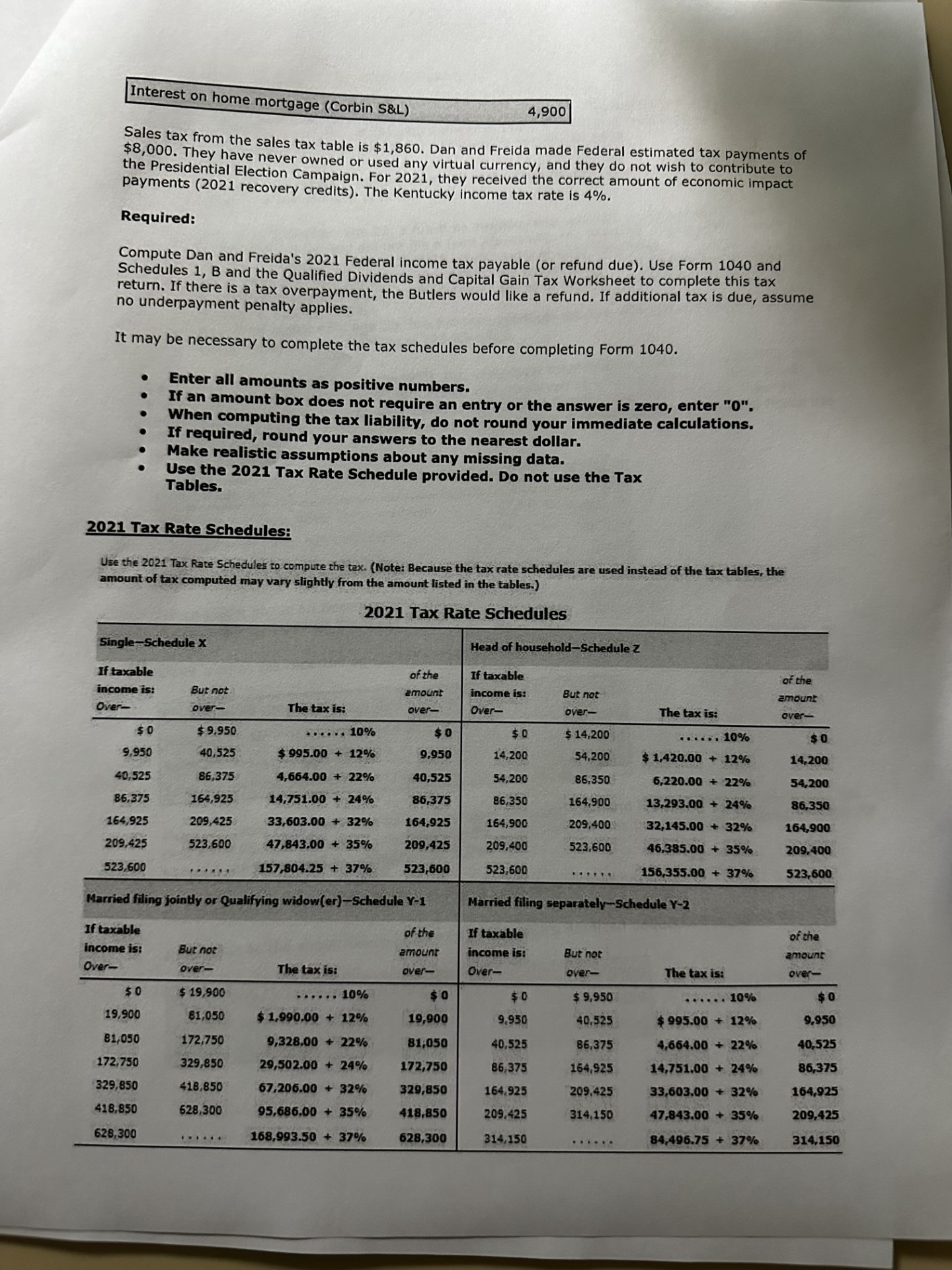 Note: This problem is for the 2021 tax year. Daniel | Chegg.com