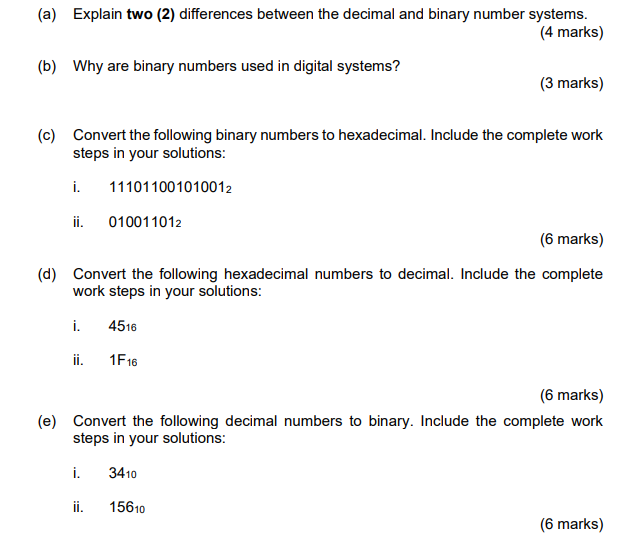 Solved (a) Explain two (2) differences between the decimal | Chegg.com Solved (a) Explain two (2) differences between the decimal | Chegg.com
