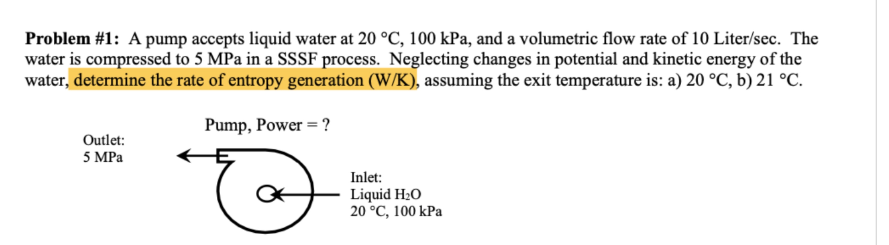Solved Problem #1: A pump accepts liquid water at | Chegg.com