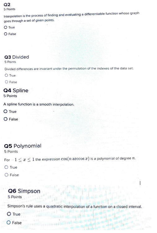 Solved Q2 5 Points Interpolation is the process of finding | Chegg.com