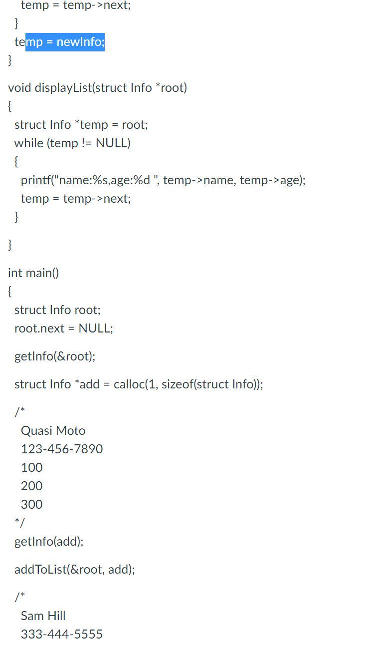struct Info { int age, height, weight; char | Chegg.com