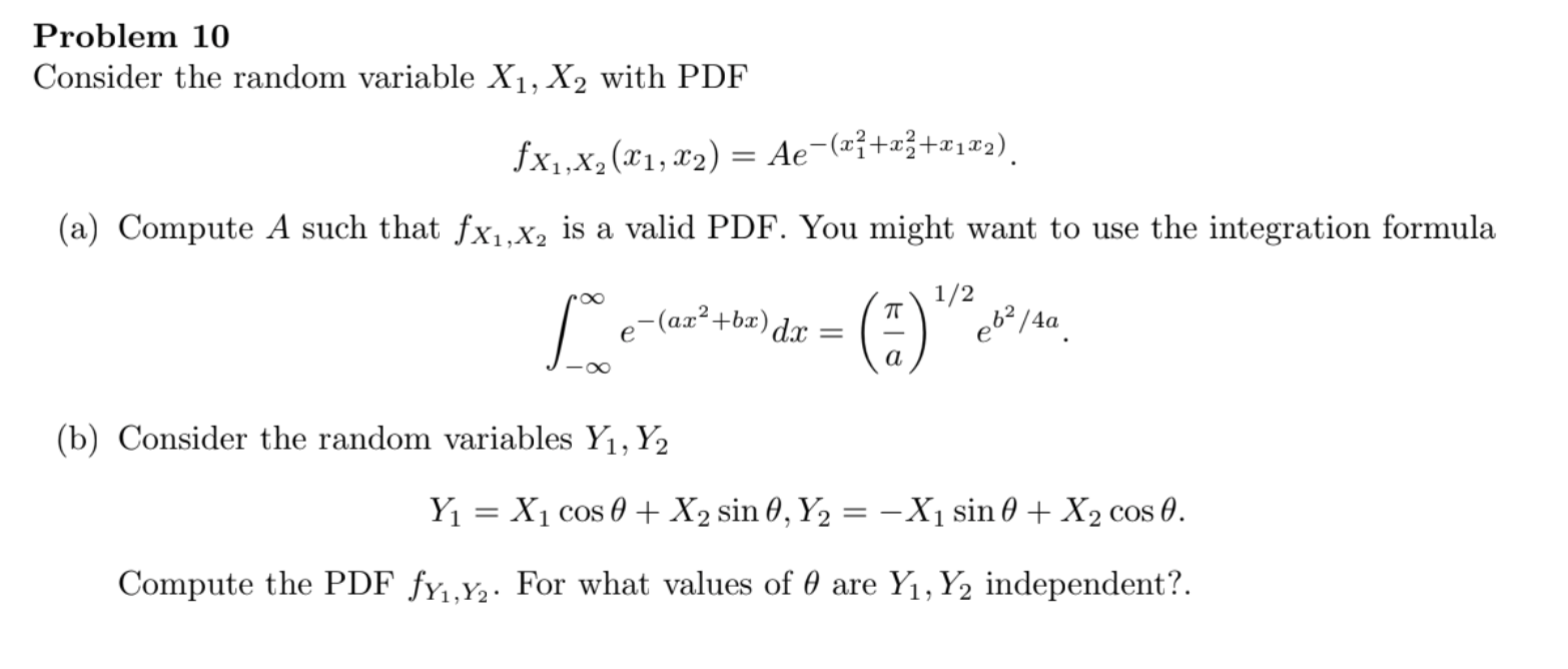 Solved Problem 10 Consider the random variable X1,X2 with | Chegg.com