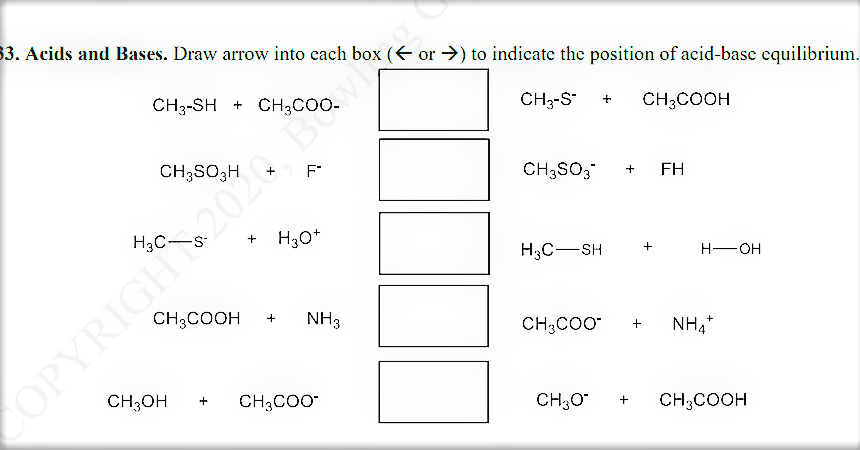 Solved CH3COO. 33. Acids and Bases. Draw arrow into cach box | Chegg.com